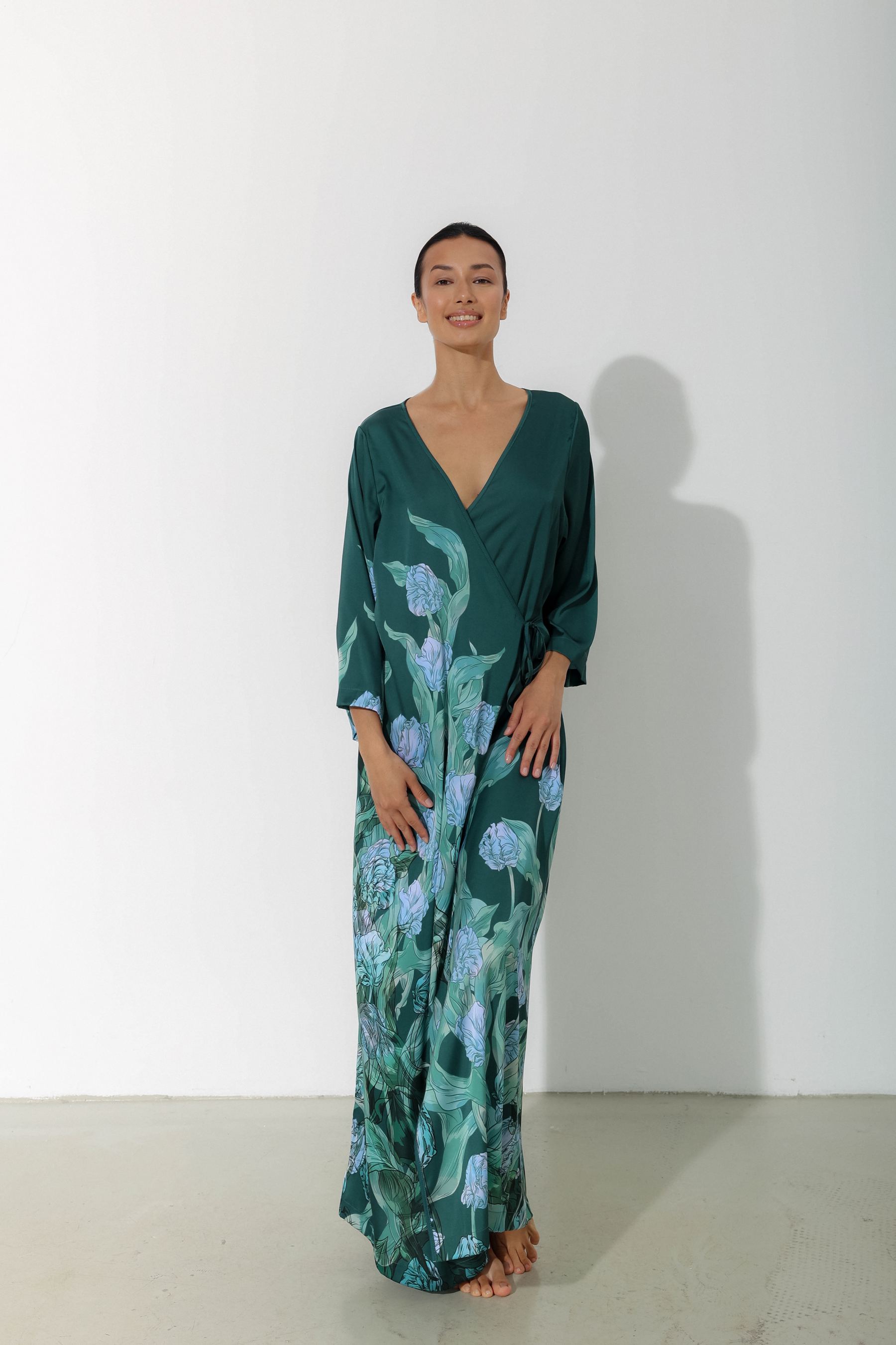 Emerald Green Satin Wrap Robe: Luxury and Comfort | Sokayri