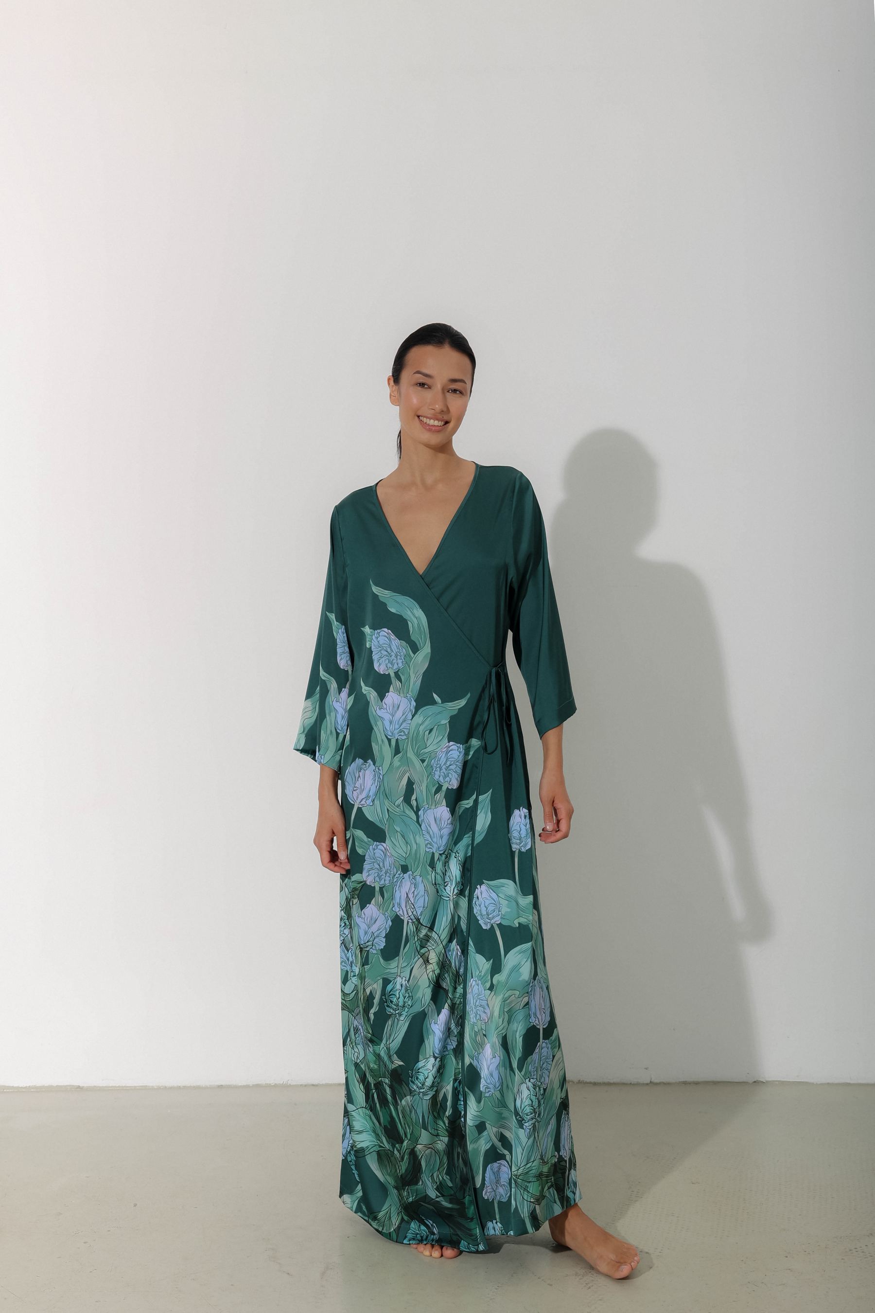 Emerald Green Satin Wrap Robe: Luxury and Comfort | Sokayri