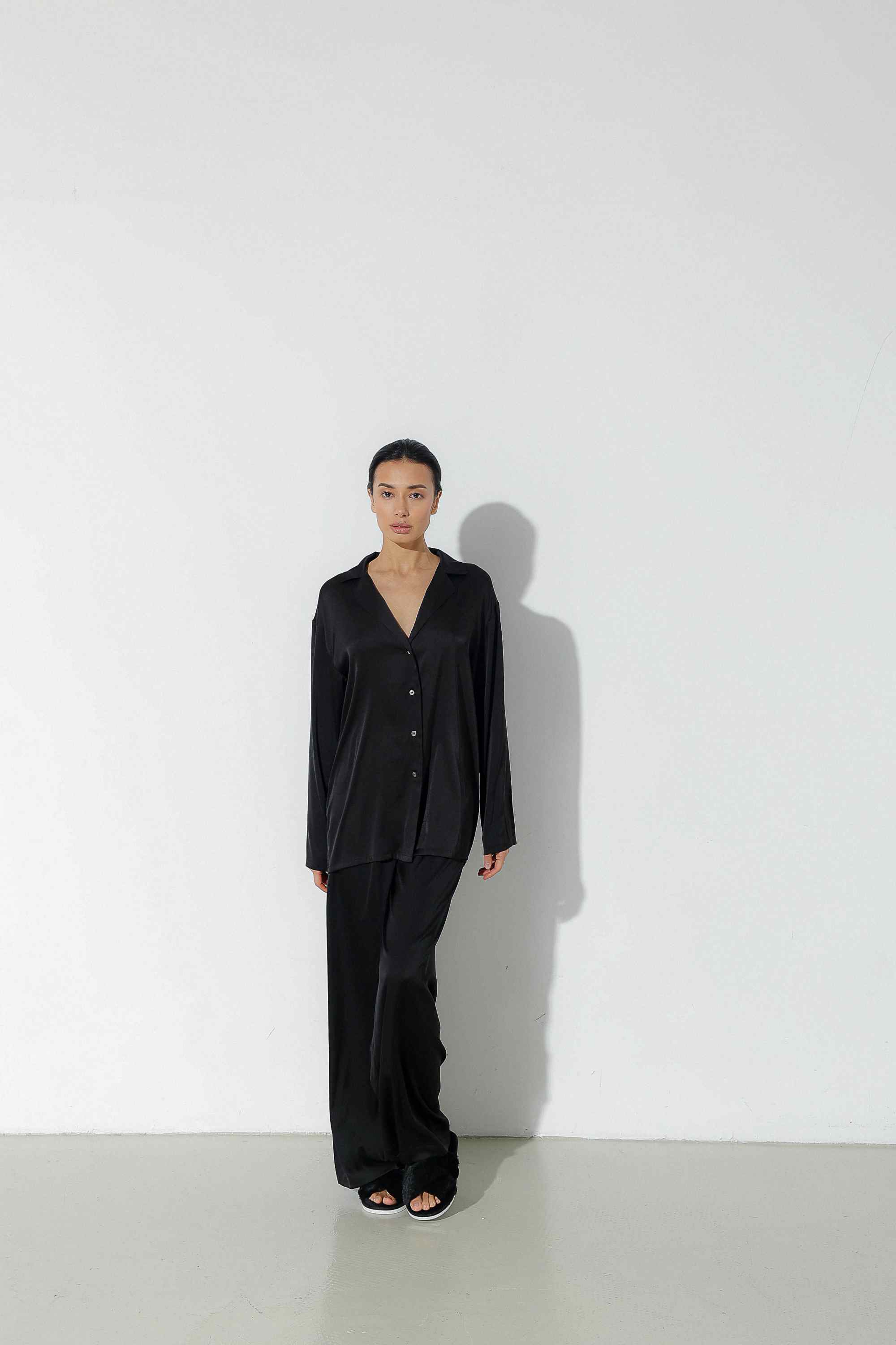 Sophisticated Black Satin Pajama Set | Sokayri
